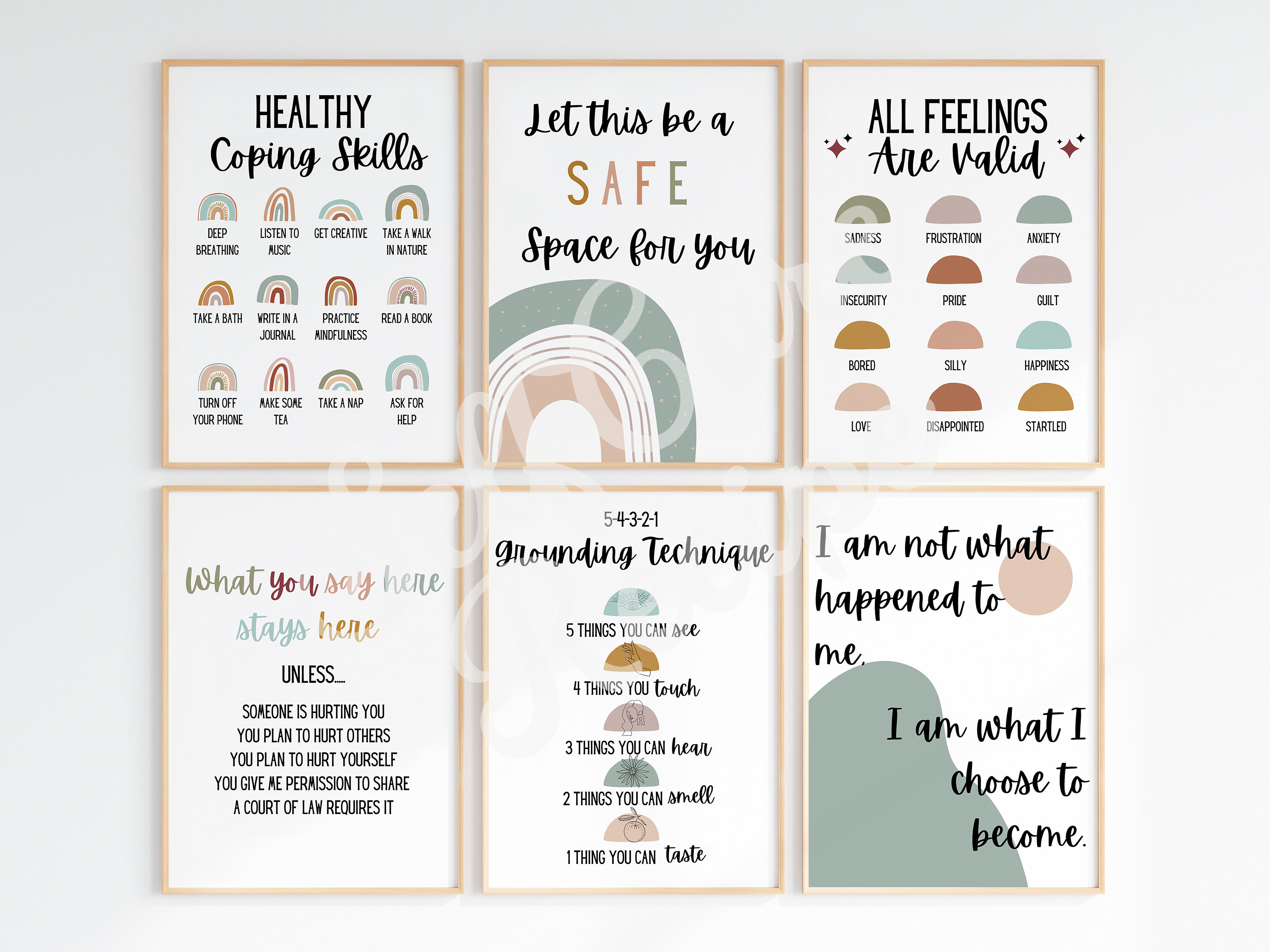 Light Boho Therapist Office Wall Art Set of 6 Therapy Posters ...