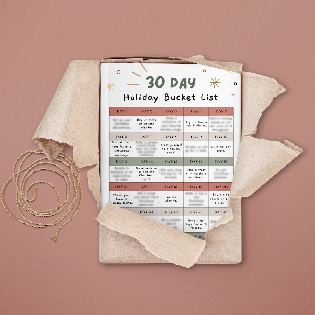 30 Day Holiday Bucket List Challenge - Boho Journal Prompts - Thirty ...