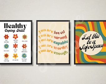 Retro Therapist Office Wall Art Set of 6 Therapy Posters Motivational ...