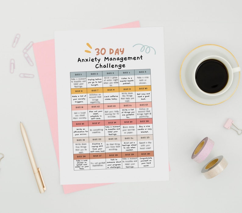 Printable 30-day Anxiety Management Challenge - Mental Health Calendar ...