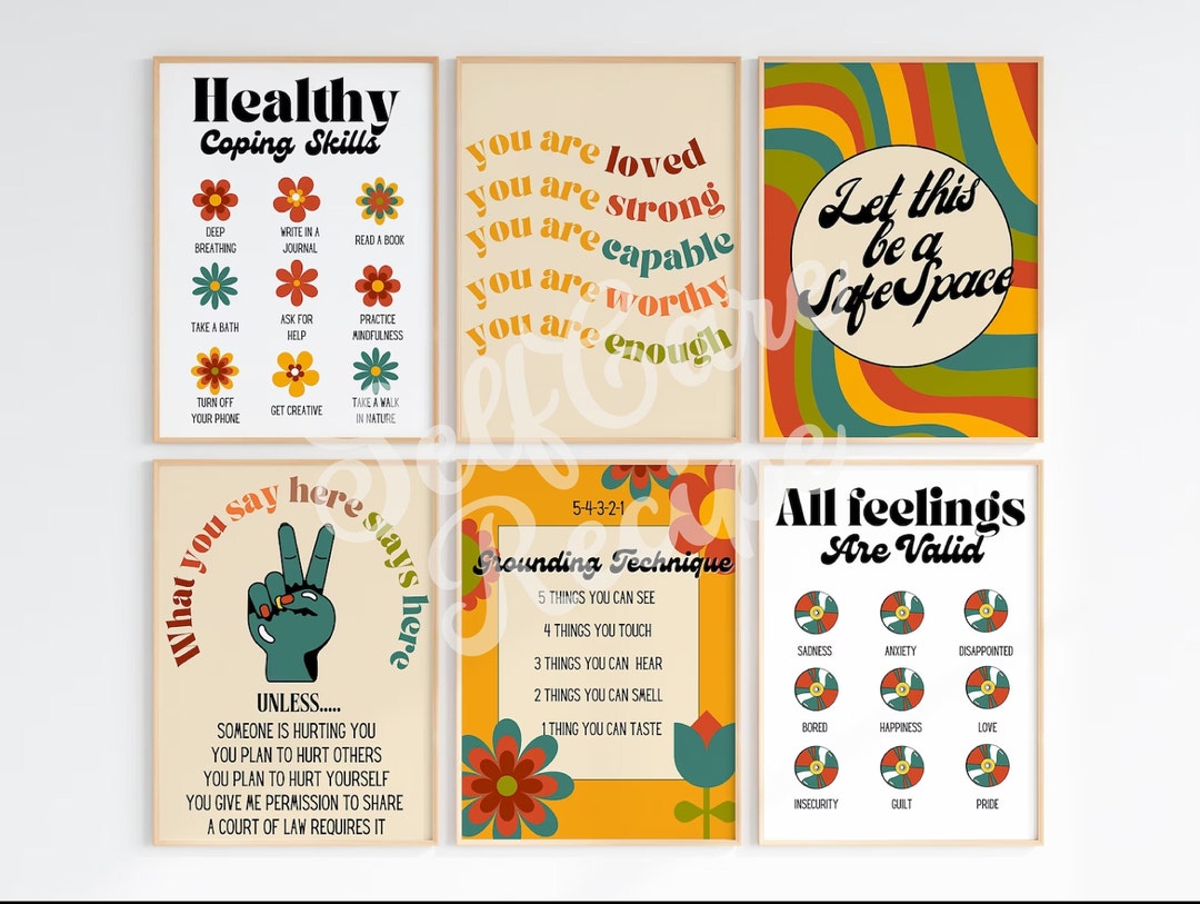 Retro Therapist Office Wall Art Set of 6 | Therapy Posters ...