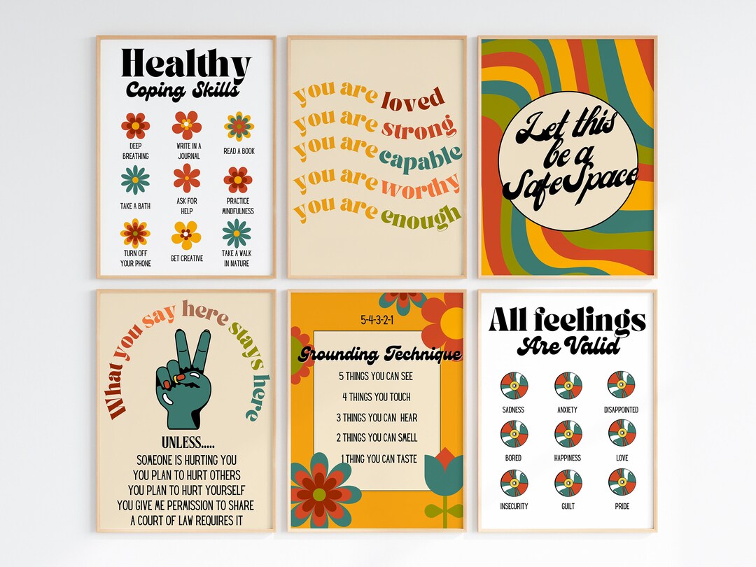 Retro Therapist Office Wall Art Set of 6 Therapy Posters - Etsy