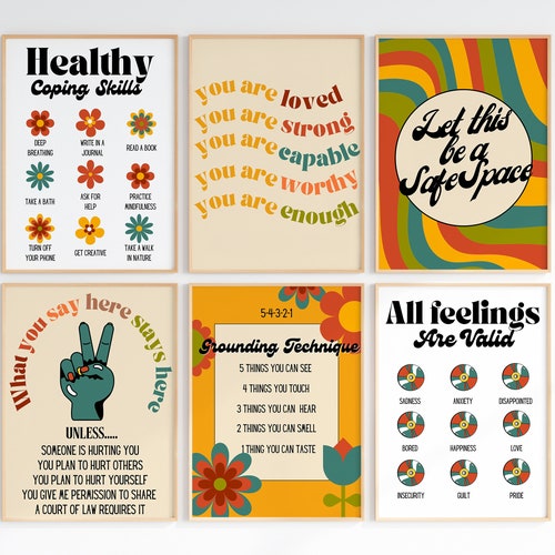 Retro Therapist Office Wall Art Set of 6 Therapy Posters - Etsy
