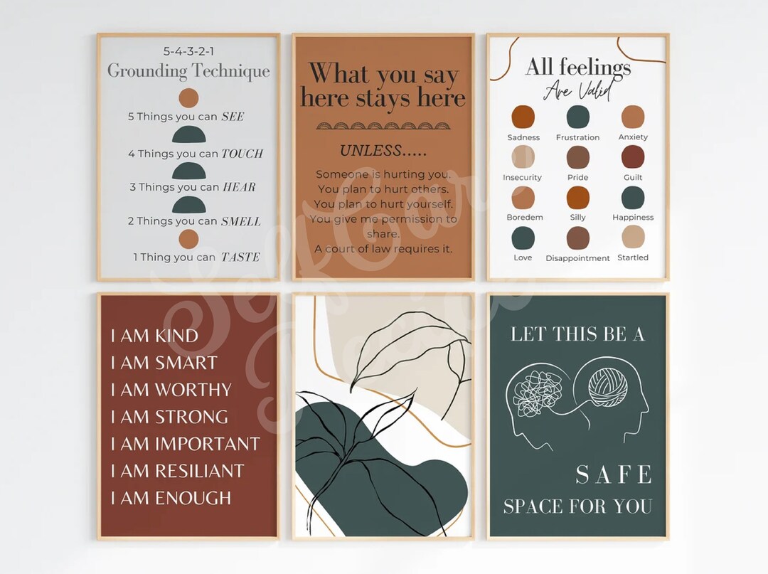 Modern Boho Therapist Office Wall Art Set of 6 | Therapy Posters ...