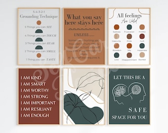 Modern Neutral Therapist Office Wall Art Set of 6 Minimalist Therapy ...