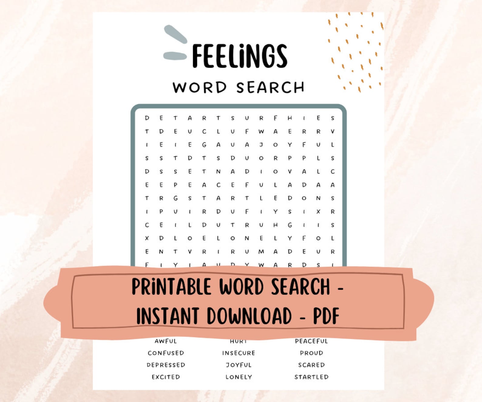 Feelings Word Search Printable Mental Health Word Search Therapy ...