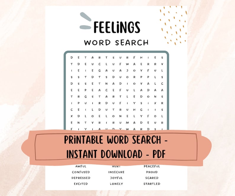 Feelings Word Search | Printable | Mental Health Word Search | Therapy ...