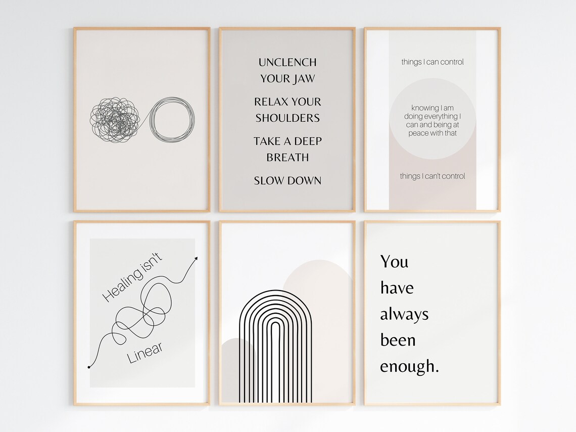 Minimalist Boho Therapist Office Wall Art Set of 6 Therapy | Etsy
