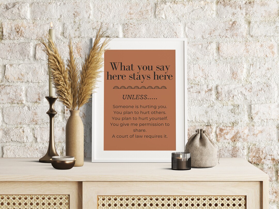 Therapist Confidentiality Poster: Boho Counseling Office Decor (digital ...