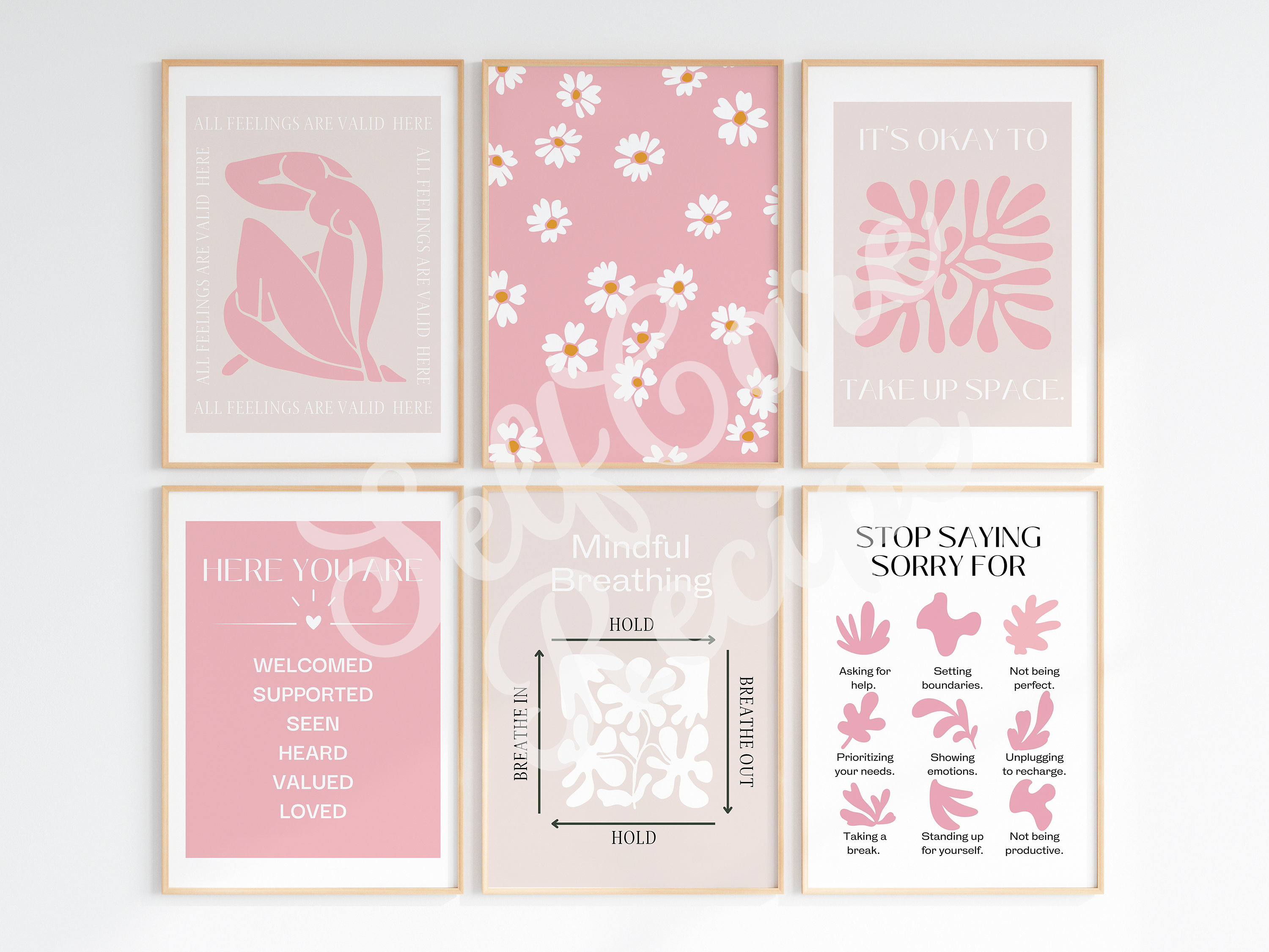 Pink Retro Therapist Office Wall Art Set of 6 Therapy Posters ...
