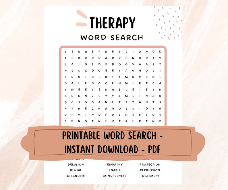 Therapy Word Search | Printable | Mental Health Word Search | Feelings ...