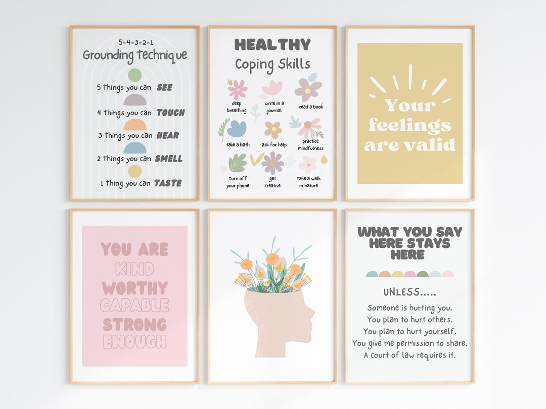 Pastel Boho Therapist Office Wall Art Set of 6 | Cute Therapy Posters ...