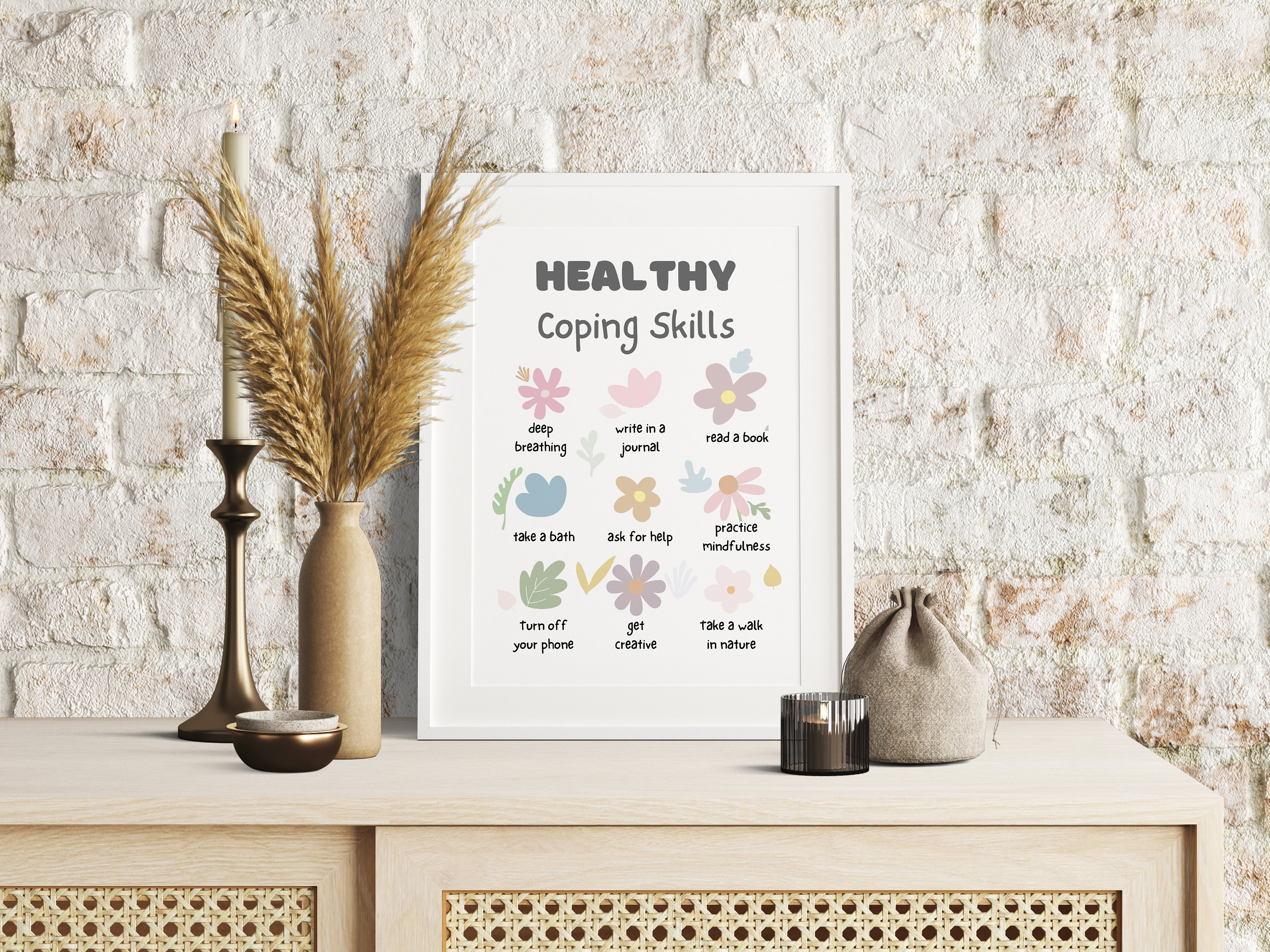 Pastel Boho Therapy Office Art Prints: Coping Skills Posters (digital ...