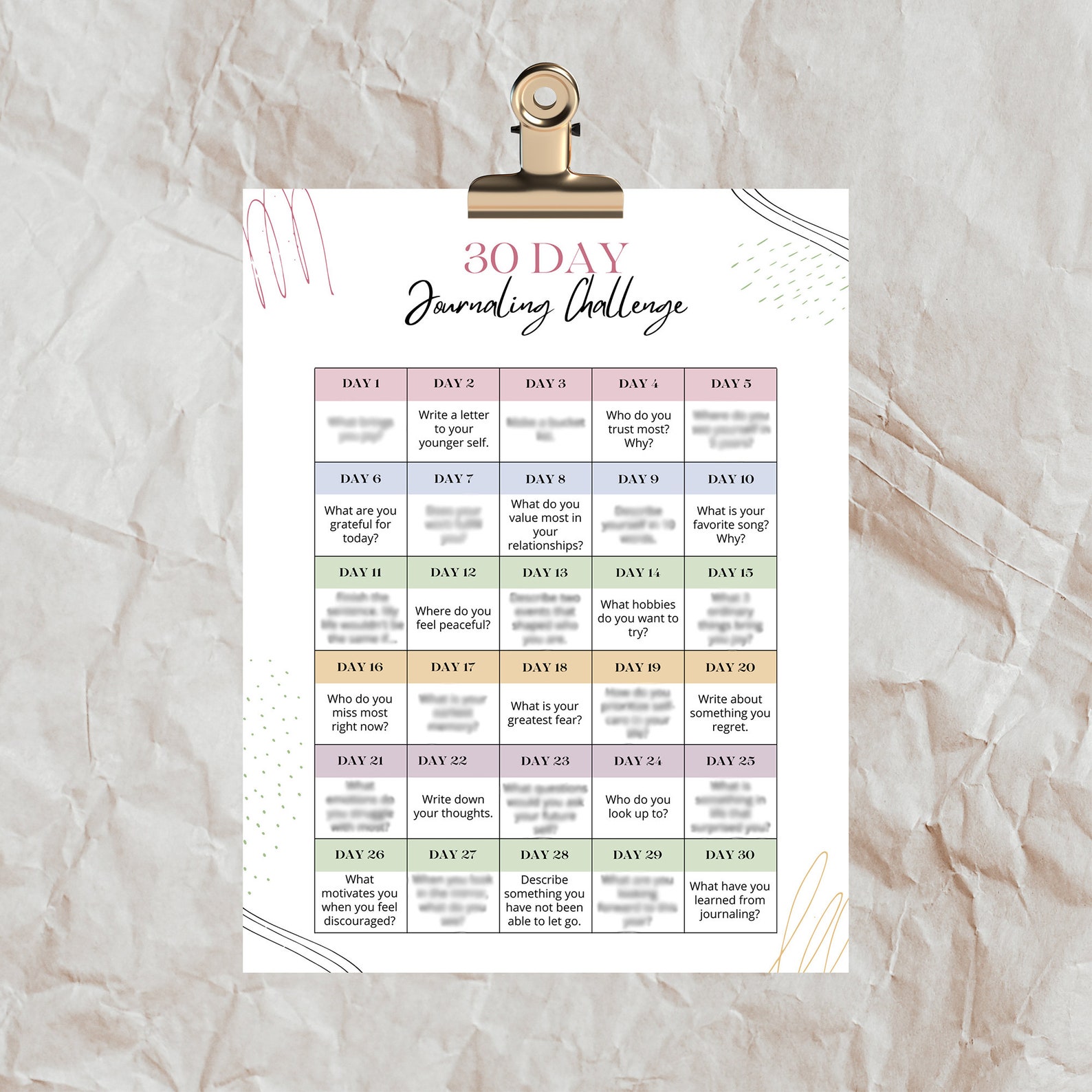 30 Day Journaling Challenge - Boho Journal - Thirty Days - Prompts ...