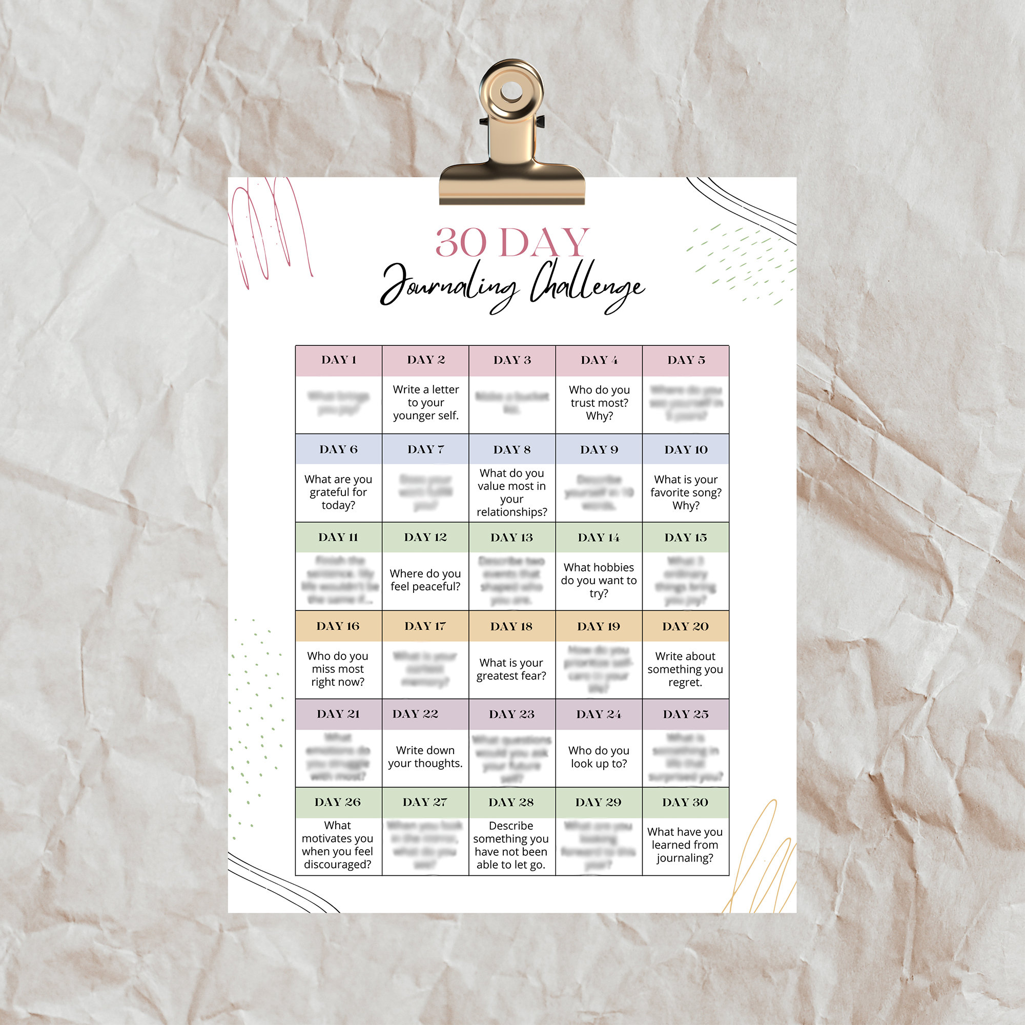 30 Day Journaling Challenge - Boho Journal - Thirty Days - Prompts ...