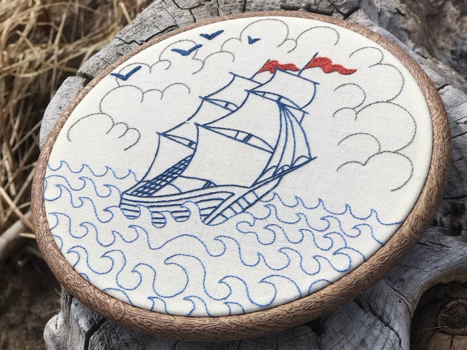 Ship at Sea, Nautical Hand Embroidery PDF Pattern, DIY Embroidery ...