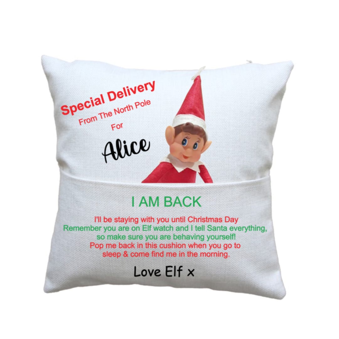 Personalised Elf Pocket Cushion Case/cover, 40x40 Cm, Christmas Elf ...