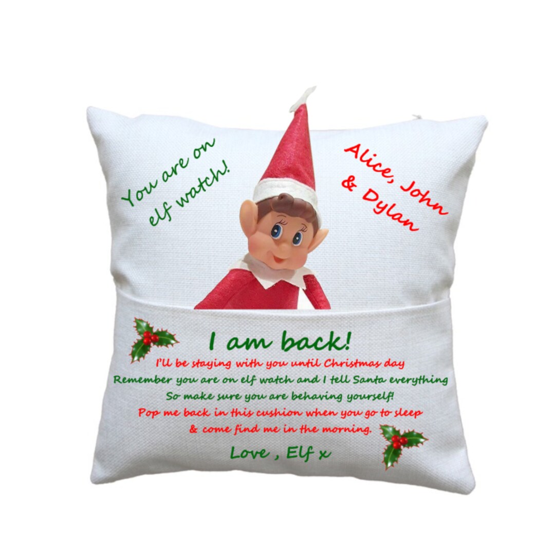 Personalised Elf Pocket Cushion Case/cover, 40x40 Cm, Christmas Elf ...