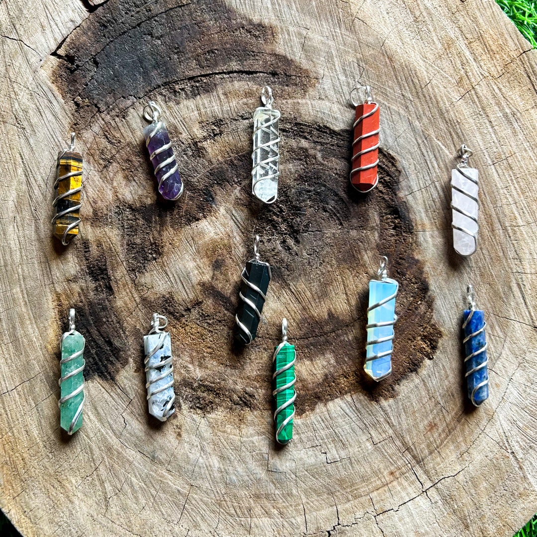 Crystal Coil Wrapped Pendant With Chain Nature Gemstone - Etsy