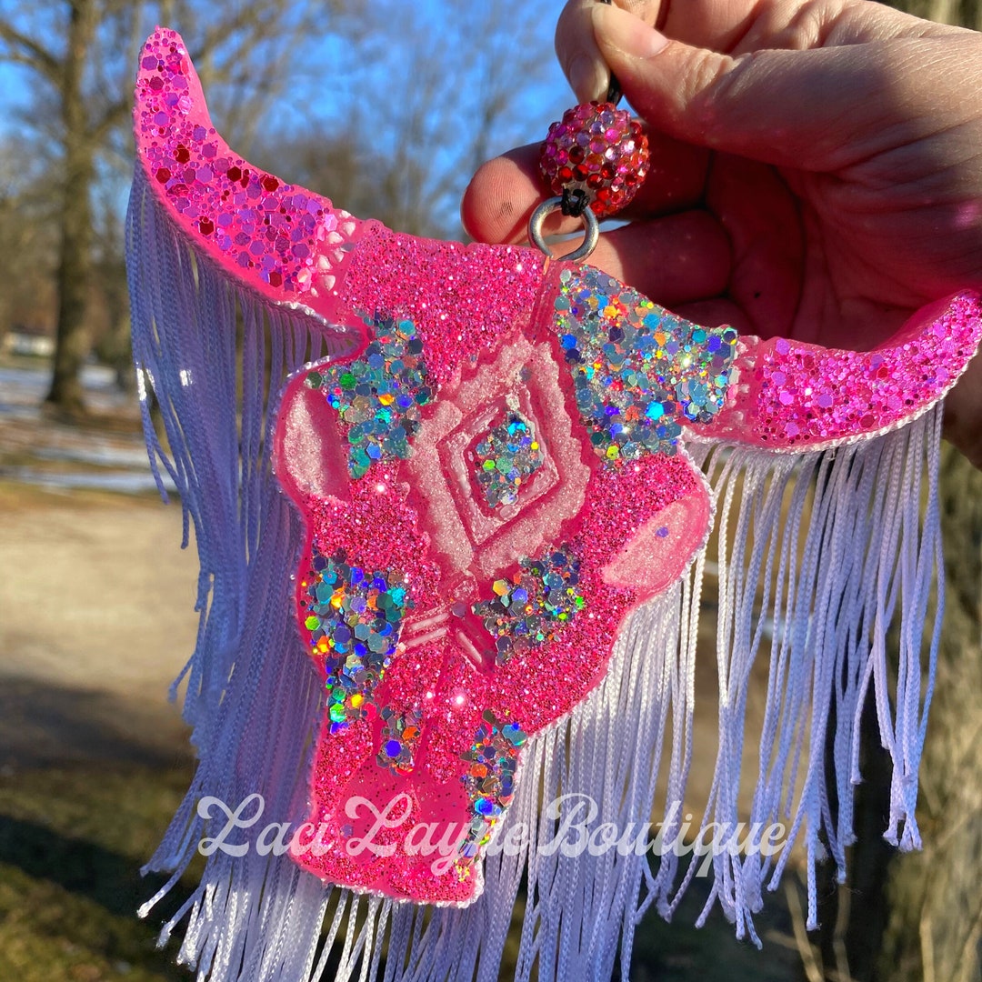 Pink Glitter Bull Skull Freshie, Western Car Accessory, Air Freshener ...