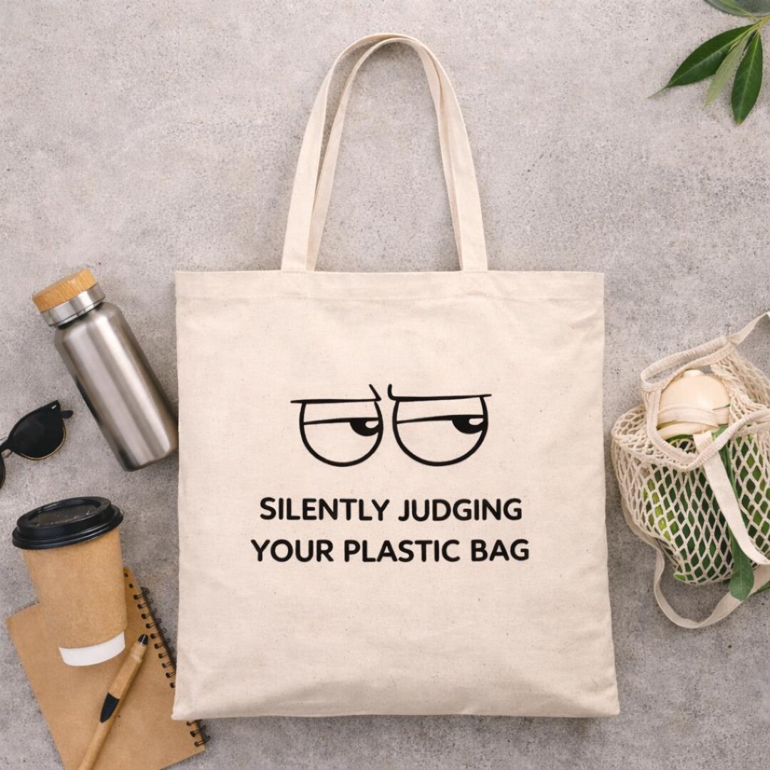 "silently Judging Your Plastic Bag" Tote Bag – Funny Jute Bag With a ...