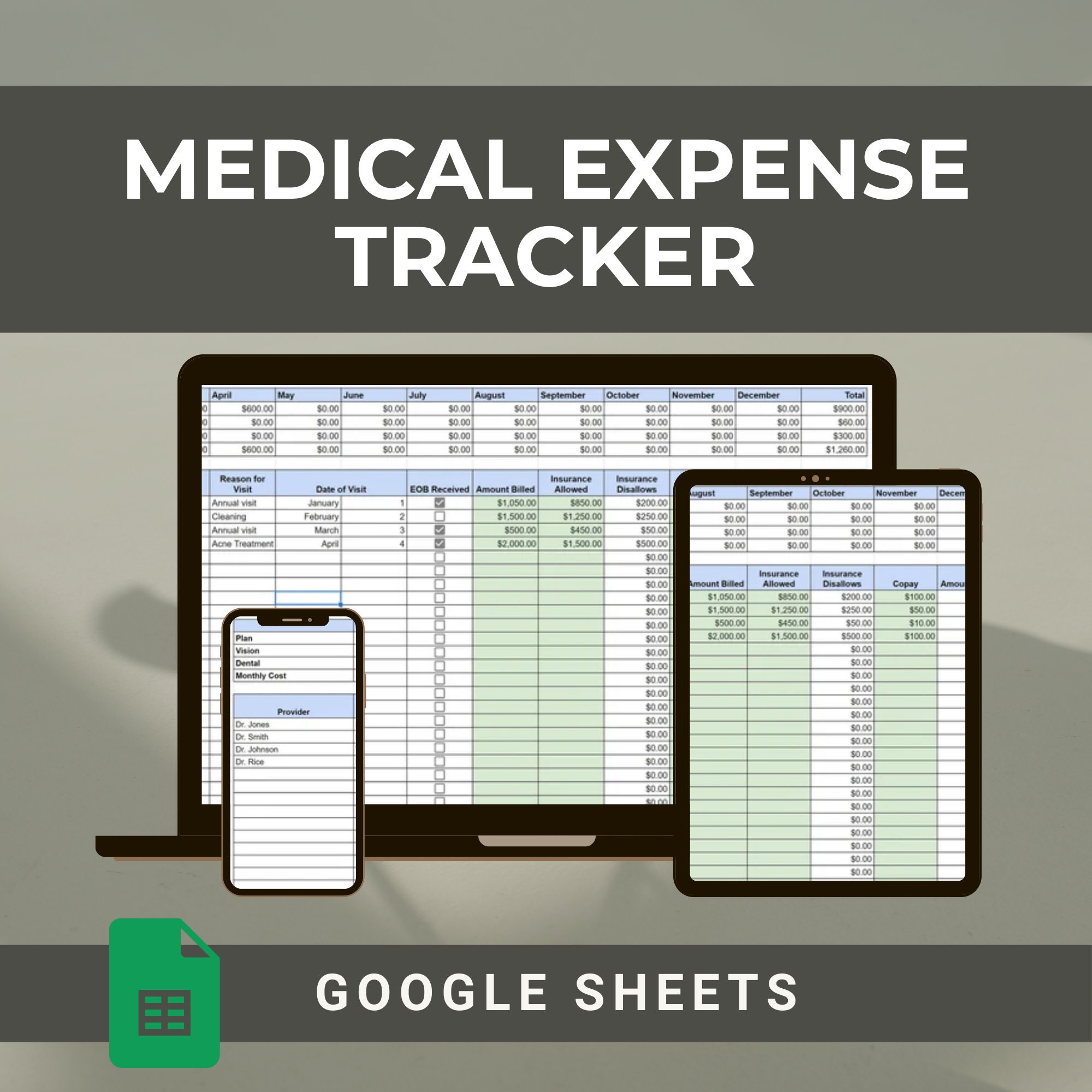 Medical Expense Tracker Spreadsheet Healthcare Monthly Budget Annual ...