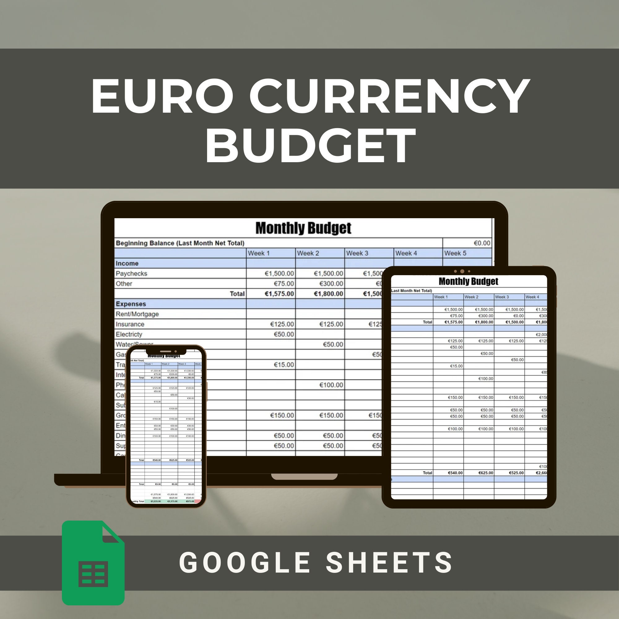 Euro Monthly Budget Planner Spreadsheet Excel Paycheck European Budget ...