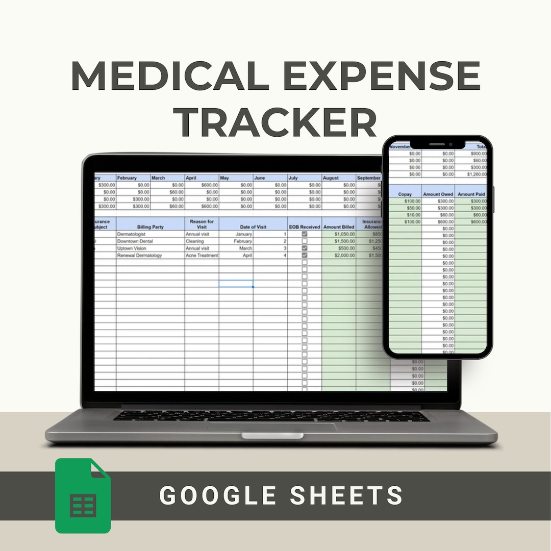 Medical Expense Tracker Spreadsheet Healthcare Monthly Budget Annual ...