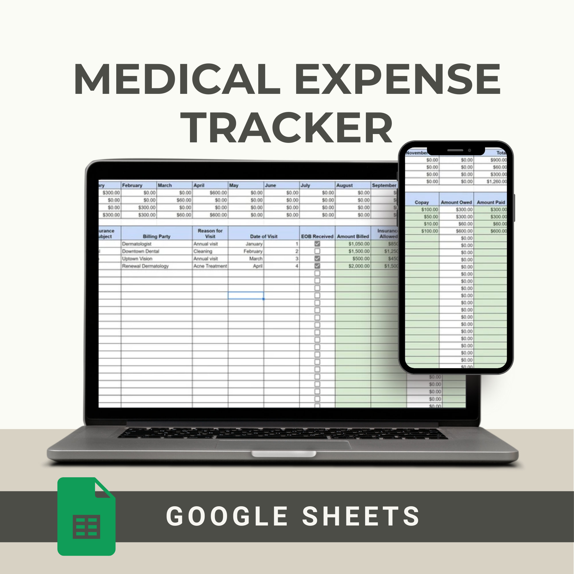 Medical Expense Tracker Spreadsheet Healthcare Monthly Budget Annual ...