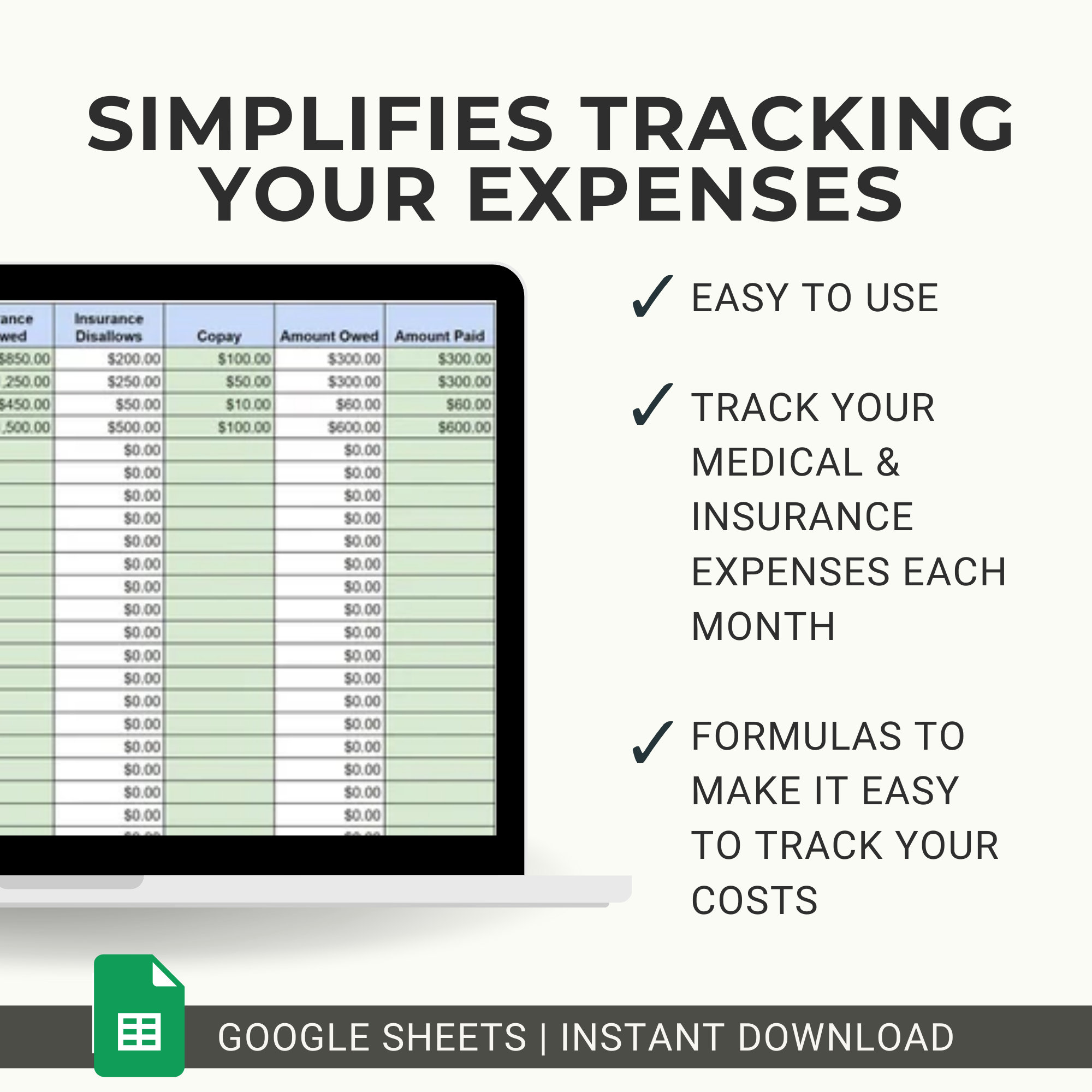 Medical Expense Tracker Spreadsheet Healthcare Monthly Budget Annual Finances Book Medical Bill ...