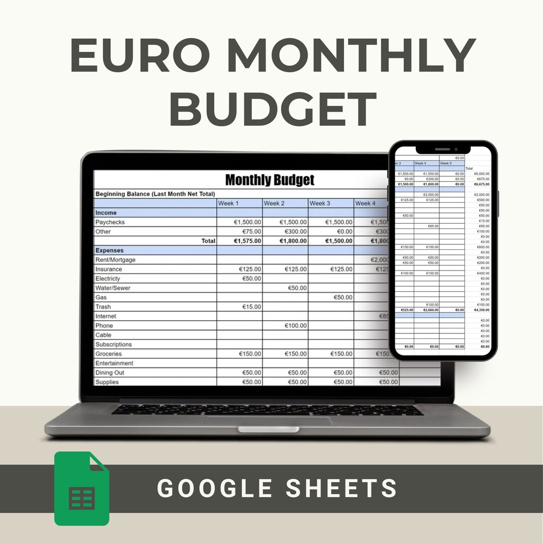 Euro Monthly Budget Planner Spreadsheet Excel Paycheck European Budget ...