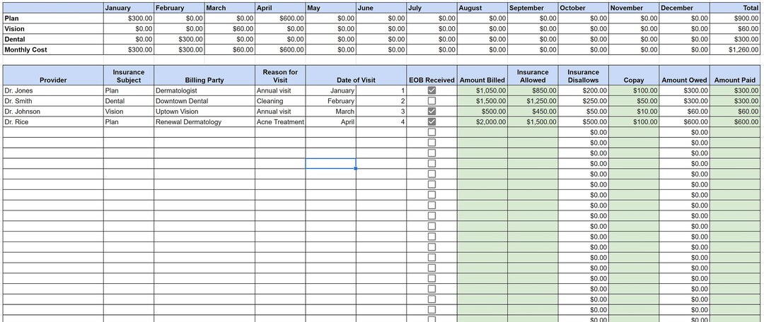 Medical Expense Tracker, Medical Tracker, Monthly Expenses, Annual ...