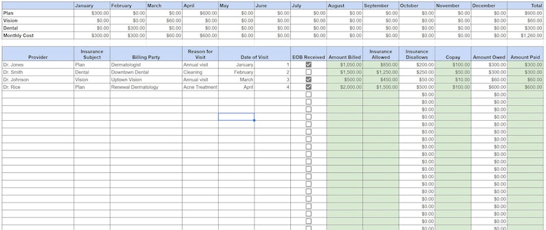 Medical Expense Tracker, Medical Tracker, Monthly Expenses, Annual ...