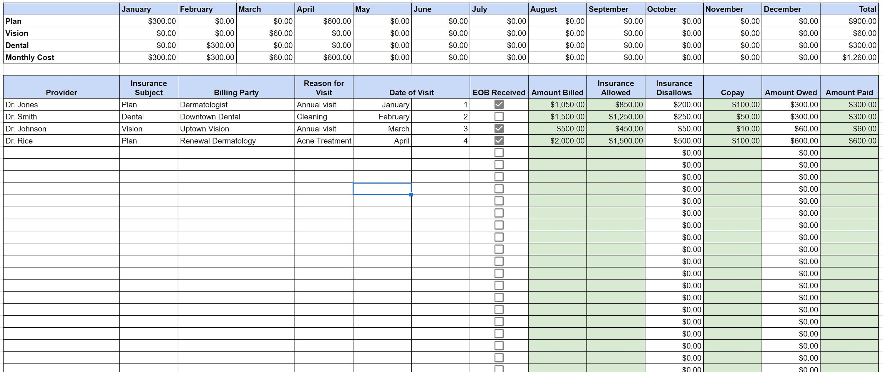 Medical Expense Tracker, Medical Tracker, Monthly Expenses, Annual ...