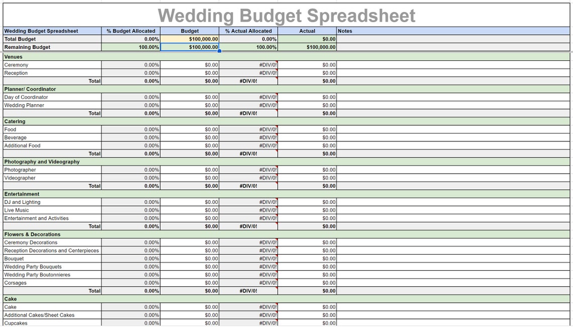Wedding Budget Spreadsheet Bridal Expense Tracker Google Sheets & Excel ...