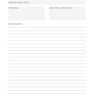Editable Meeting Notes Template - Etsy