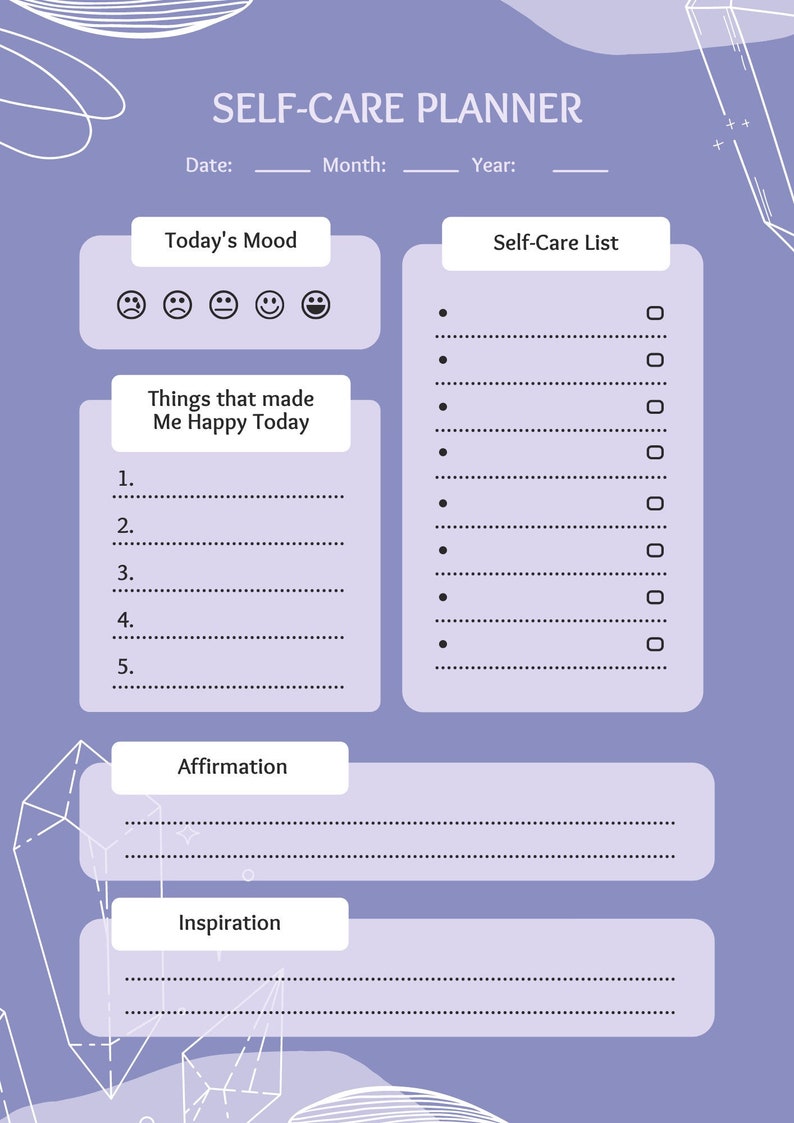 Self Care Checklist, Wellness Planner Printable - Etsy