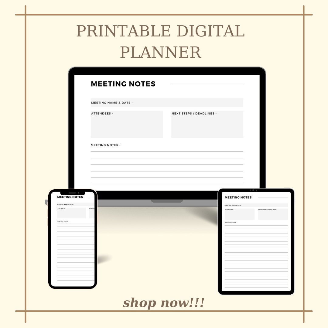 Editable Meeting Notes Template - Etsy