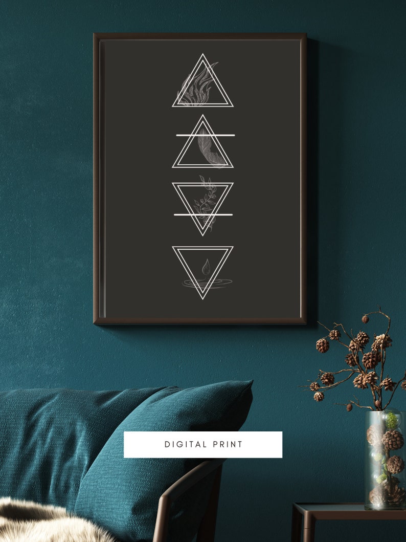 Four Elements Mystical Art Print: Earth, Air, Fire, Water (digital ...