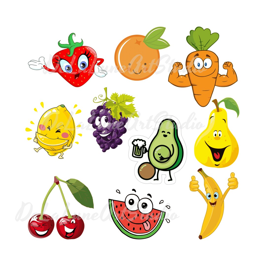 Kawaii Fruits Svg Bundle | Cute Print and Cut Fruit Clipart - Etsy