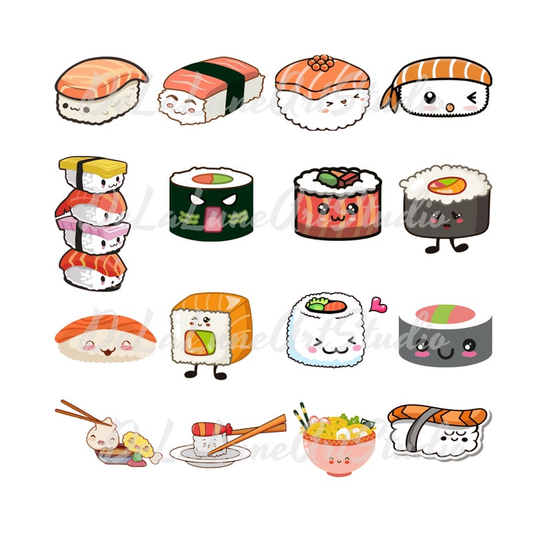 Kawaii Sushi SVG Bundle Japanese Food Cutting File Cute Nigiri Soy ...
