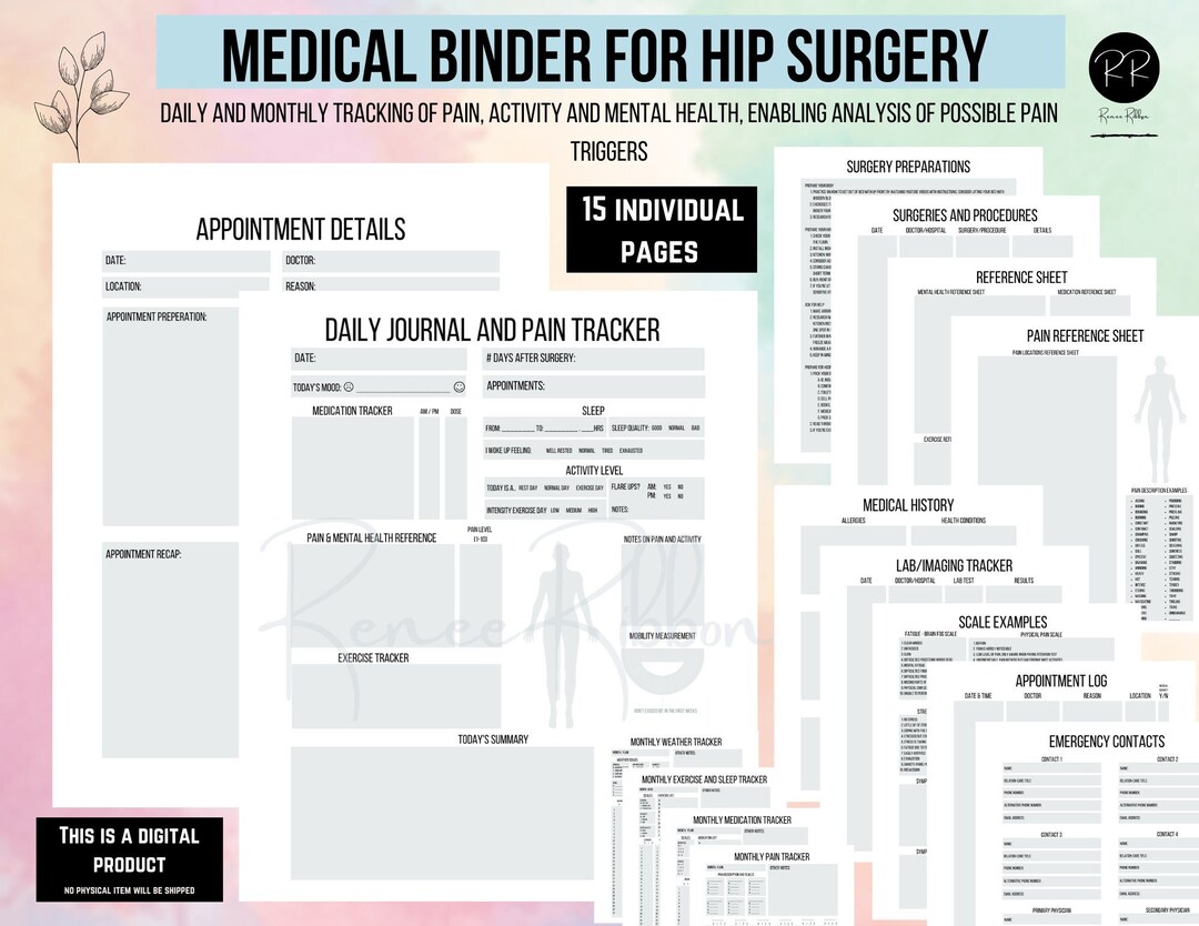 Hip Surgery Medical Binder / Hip Replacement / Easy Customization ...