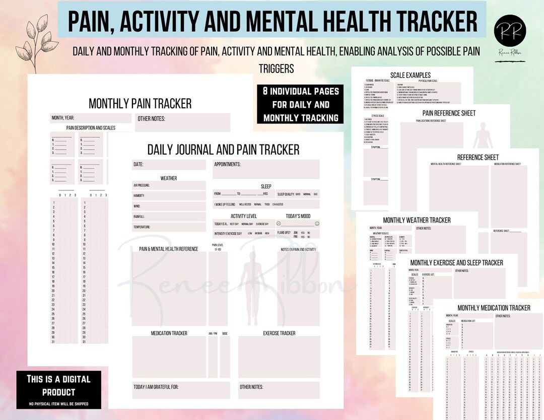 Daily & Monthly Pain, Mental Health and Activity Tracker / Chronic ...