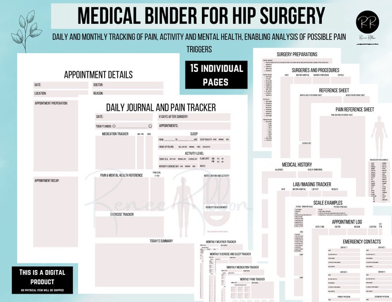 Hip Surgery Medical Binder / Hip Replacement / Easy Customization ...