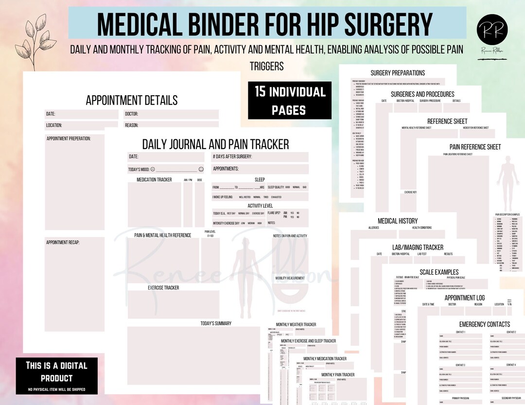 Hip Surgery Medical Binder / Hip Replacement / Easy Customization ...