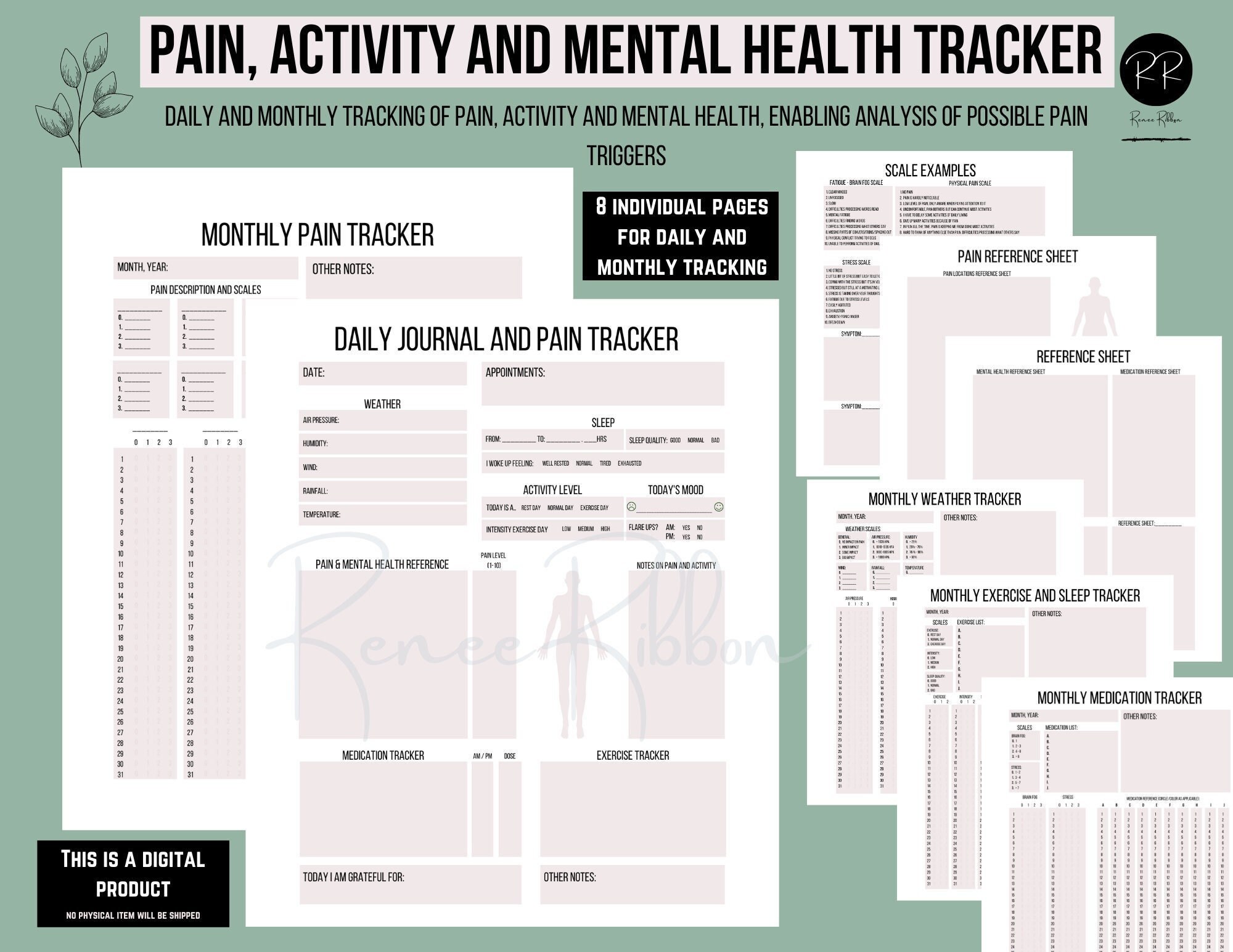 Daily & Monthly Pain, Mental Health and Activity Tracker / Chronic ...
