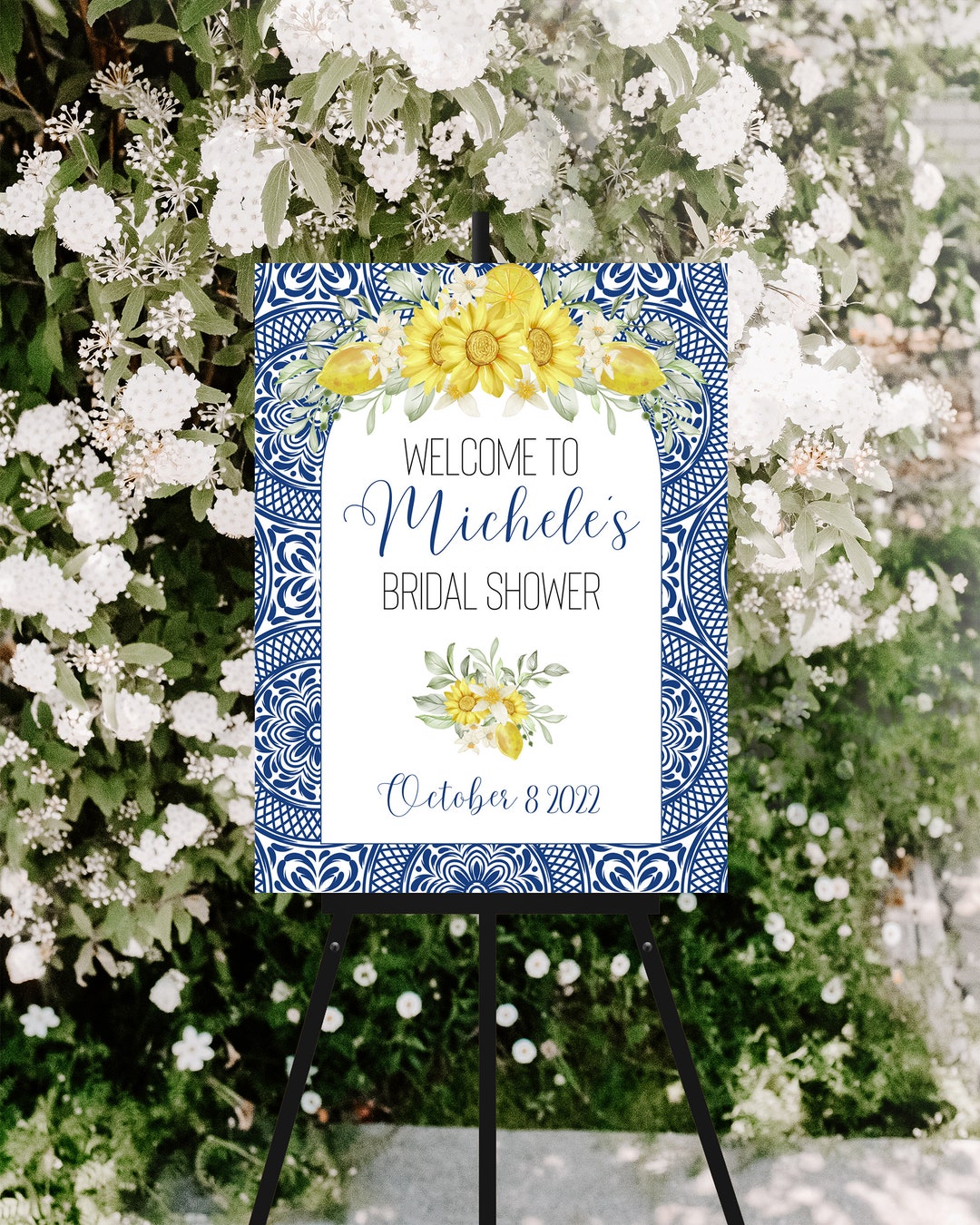 Lemon Bridal Shower Welcome Sign Template, Blue Tile Welcome Sign ...