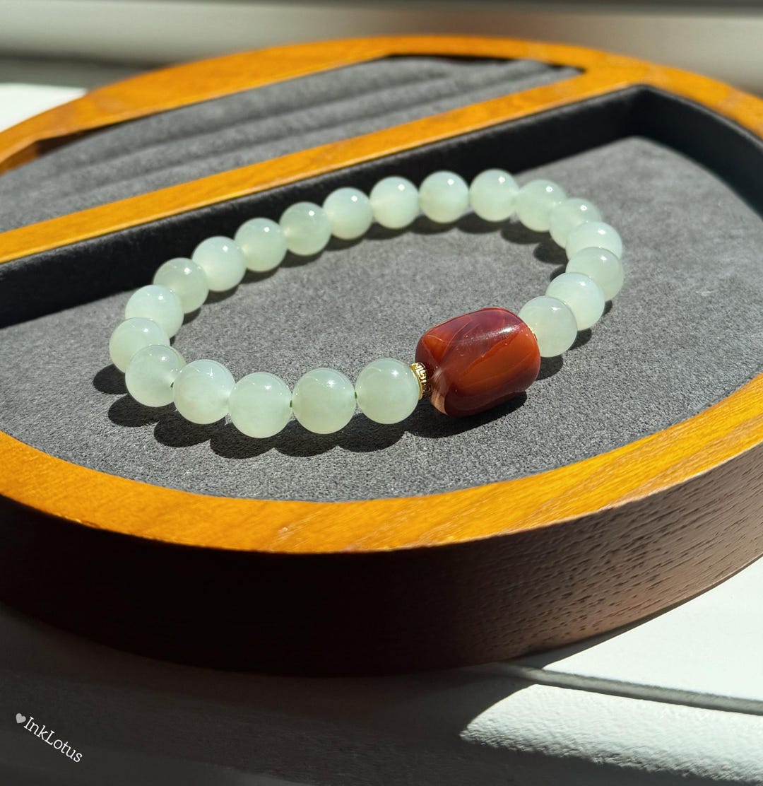 8mm Nephrite Jade Bracelet With Red Agate | Genuine and High-quality ...