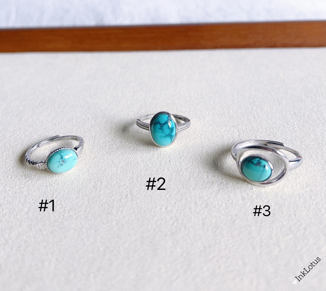 S925 Turquoise Adjustable Ring| Natural and High-quality Turquoise| Oval Turquoise Stone Ring ...