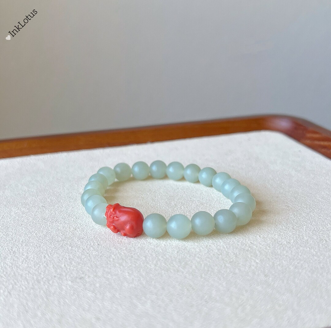 8mm Blue Jade Bracelet Natural High-quality Nephrite Jade Red Agate ...